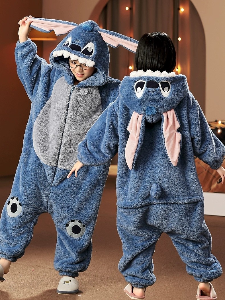 Cute Stitch Onesies Pajama Kigurumi Thick Coral Fleece Cosplay Costumes ...