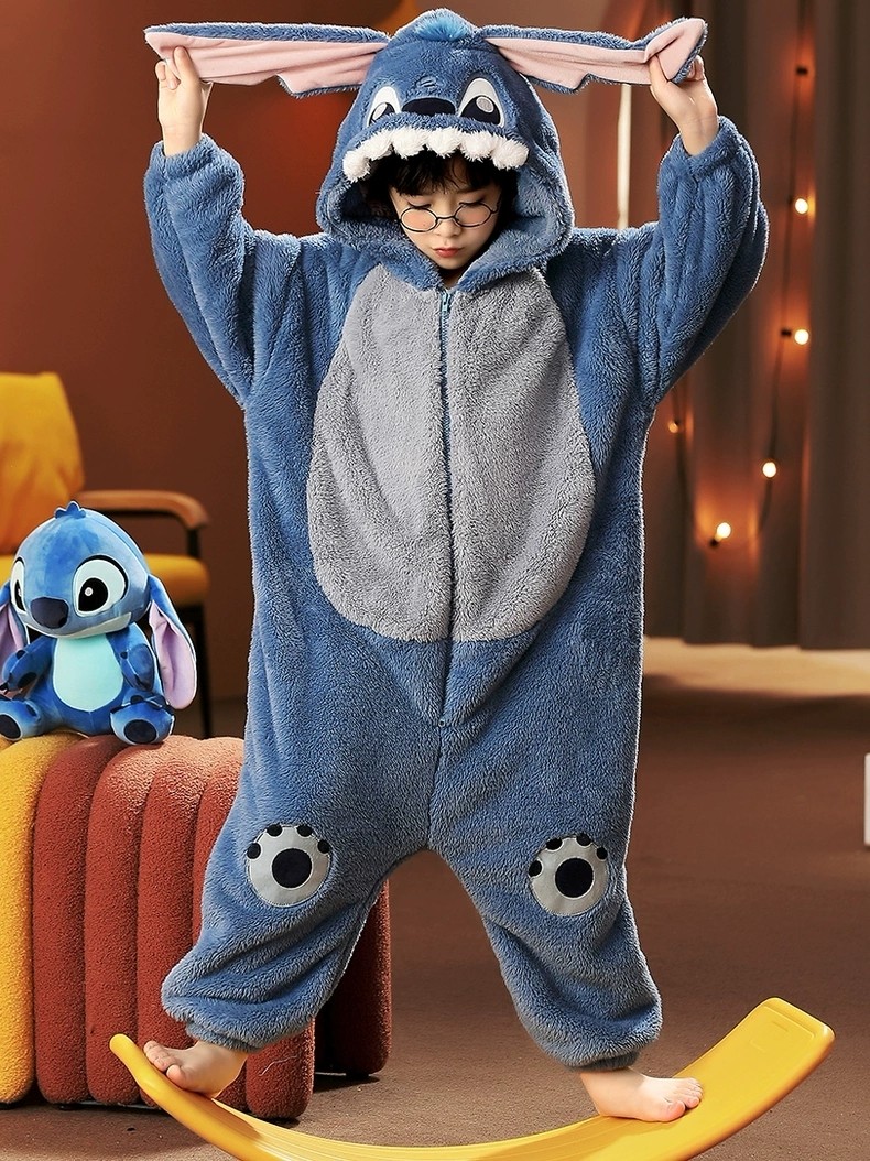 Cute Stitch Onesies Pajama Kigurumi Thick Coral Fleece Cosplay Costumes ...