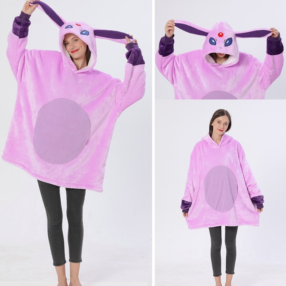 Purple Pokemon Espeon Oversized Hoodie Wearable TV Sherpa Sweatshirt