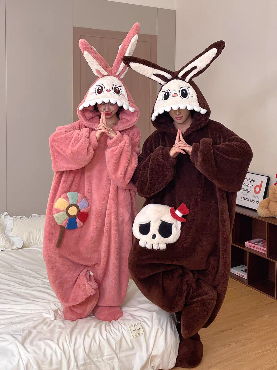 New Style Labubu Winter Plush Onesies For Couples Matching Halloween ...