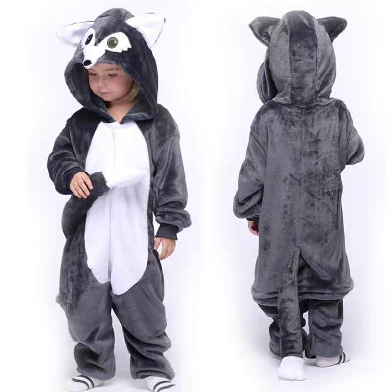 New Little Gray Wolf Onesies Kigurumi For Kids Halloween Animal Costumes