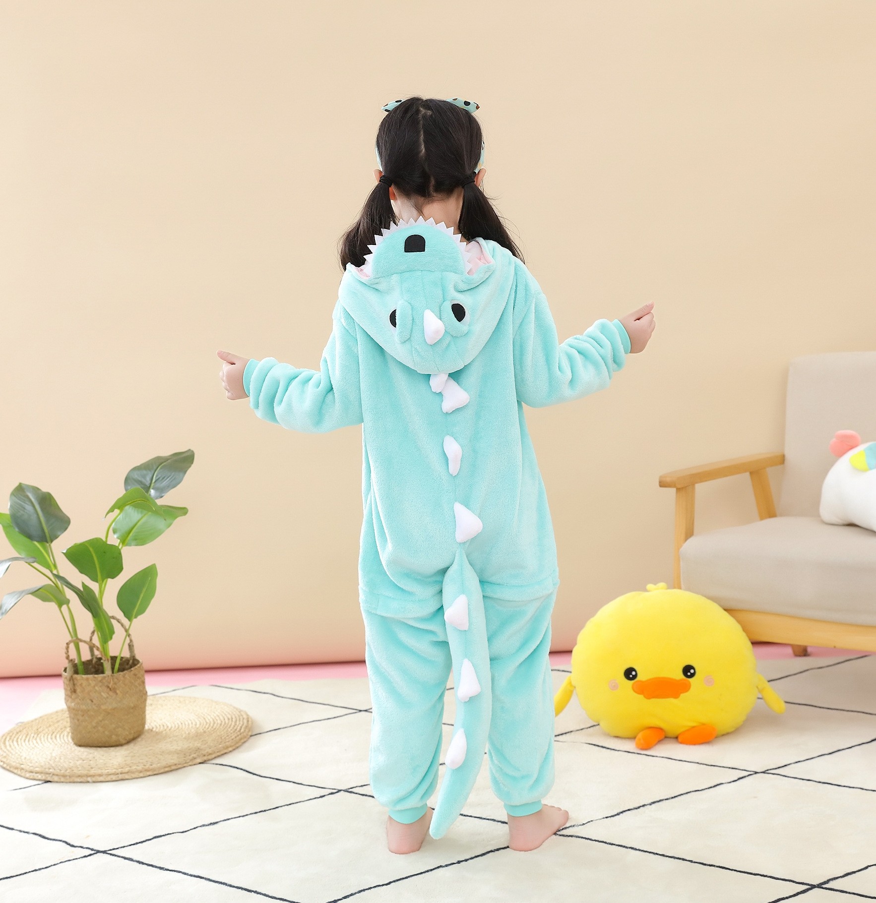 New Arrlival Aqua Green Dinosaur Onesie Kigurumi Animal Pajamas For Kids