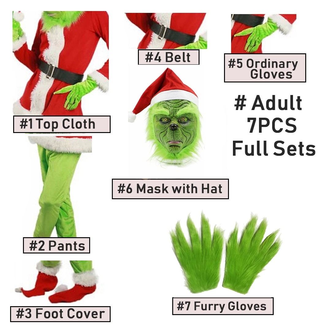Buy The Grinch Costume Kids Full Sets Christmas Santa Outfit in Quality ...