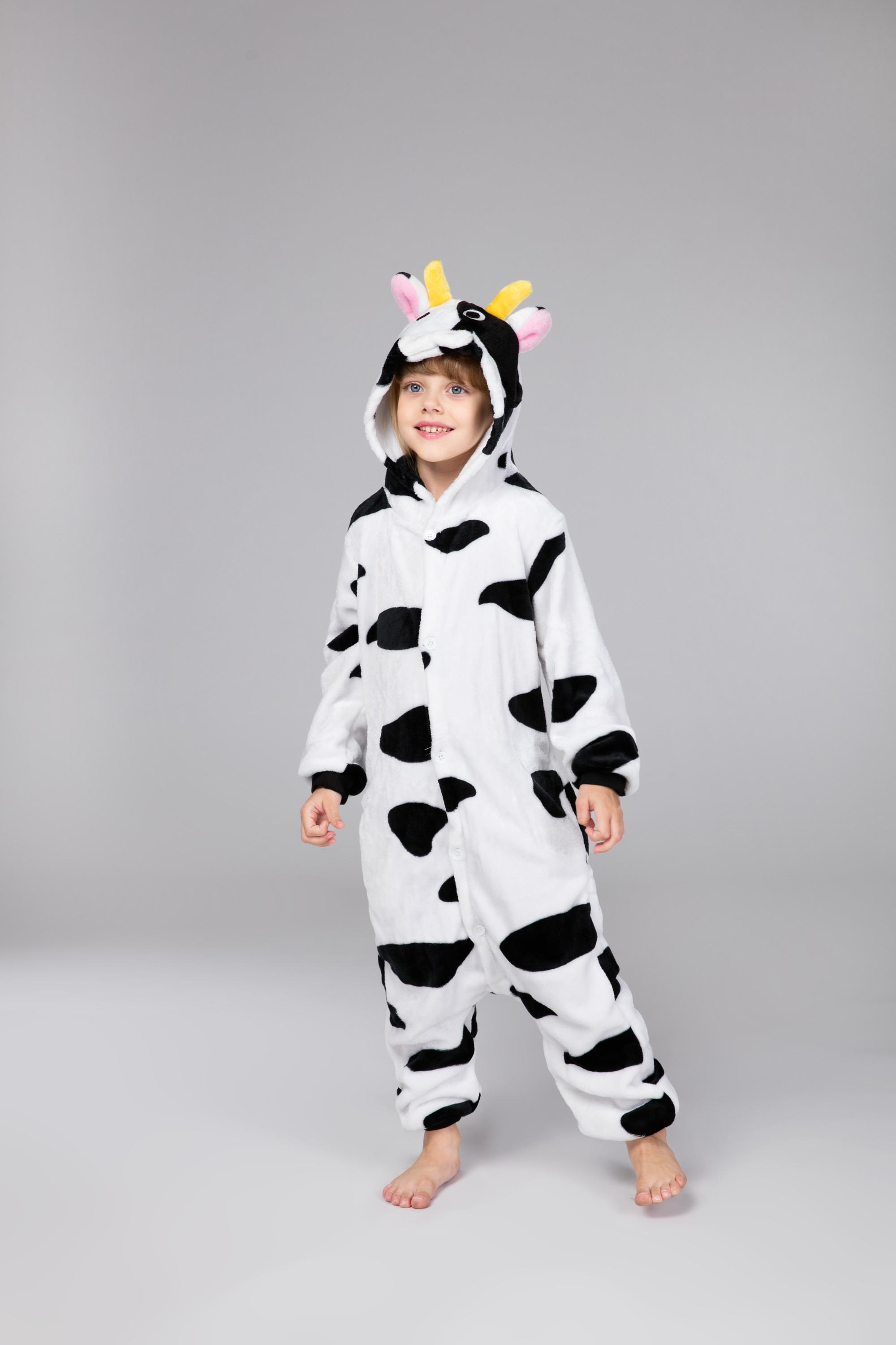 Animal Kigurumi Black White Milk Cow Onesie Pajamas For Kids
