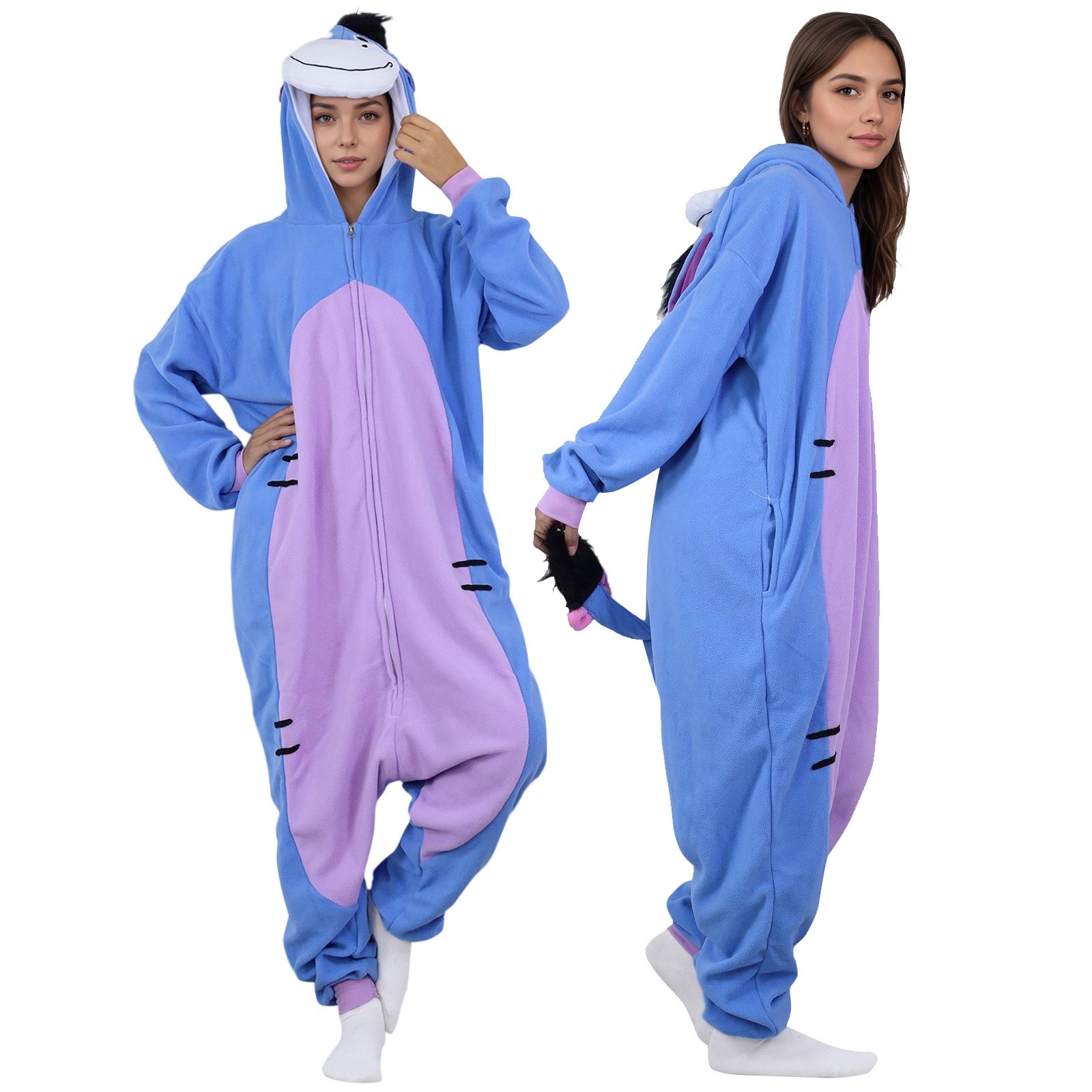Light Blue Donkey Onesie Kigurumi For Halloween Adults Costumes Zip Up