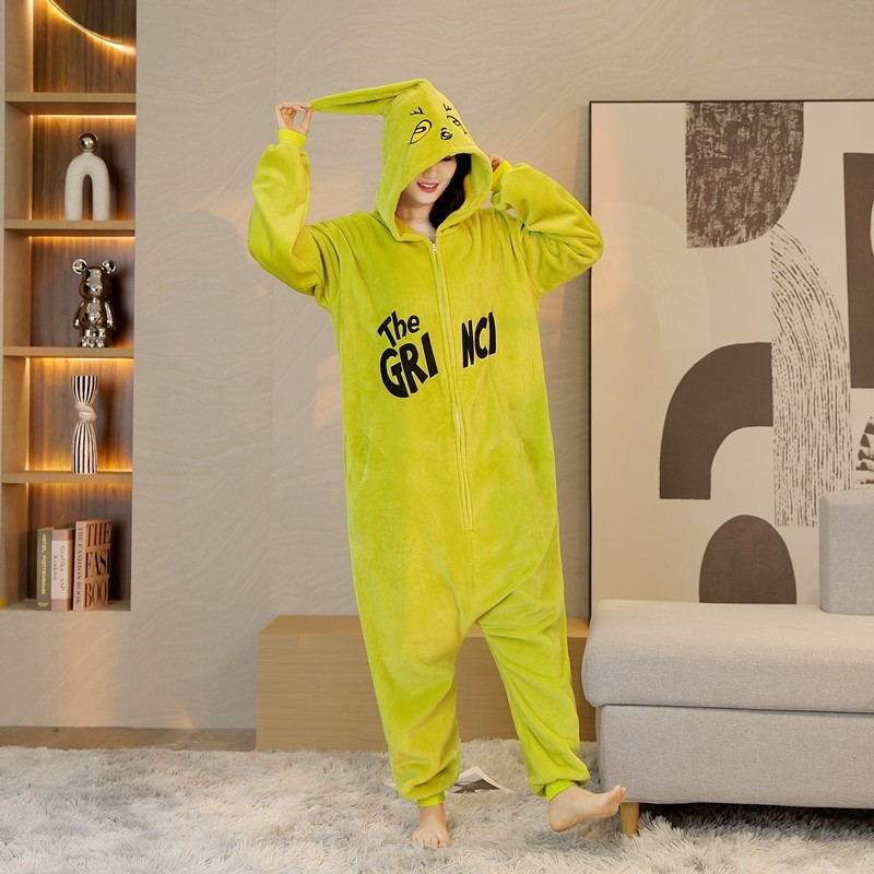 Adult Halloween Christmas Mint Grinch Onesie Kigurumi Pajama Costume