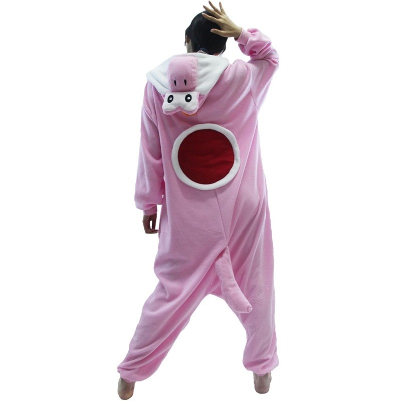 New Zip-up Pink Yoshi Onesie Kigurumi Cartoon Super Mario Costume For Adult