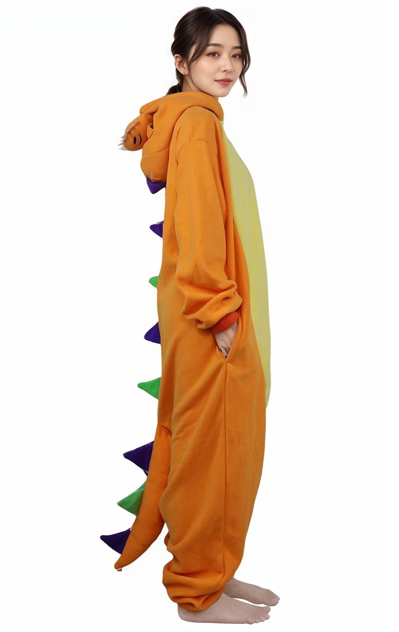 Orange Multi-Colored Dinosaur Onesies Kigurumi For Halloween Adults ...