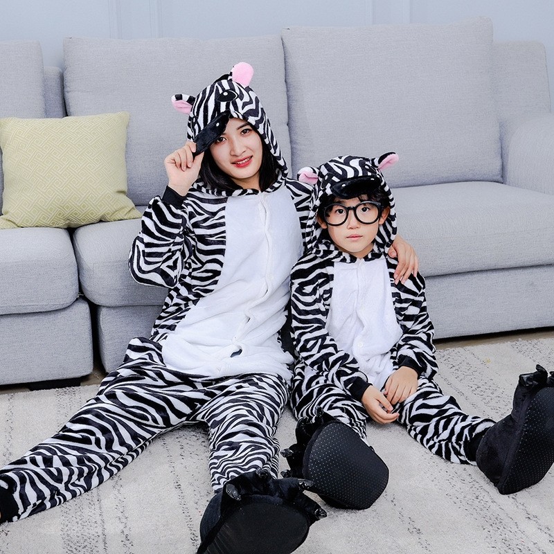 Animal Parent-Child Flannel Zebra Onesies Kigurumi Pajamas For Halloween