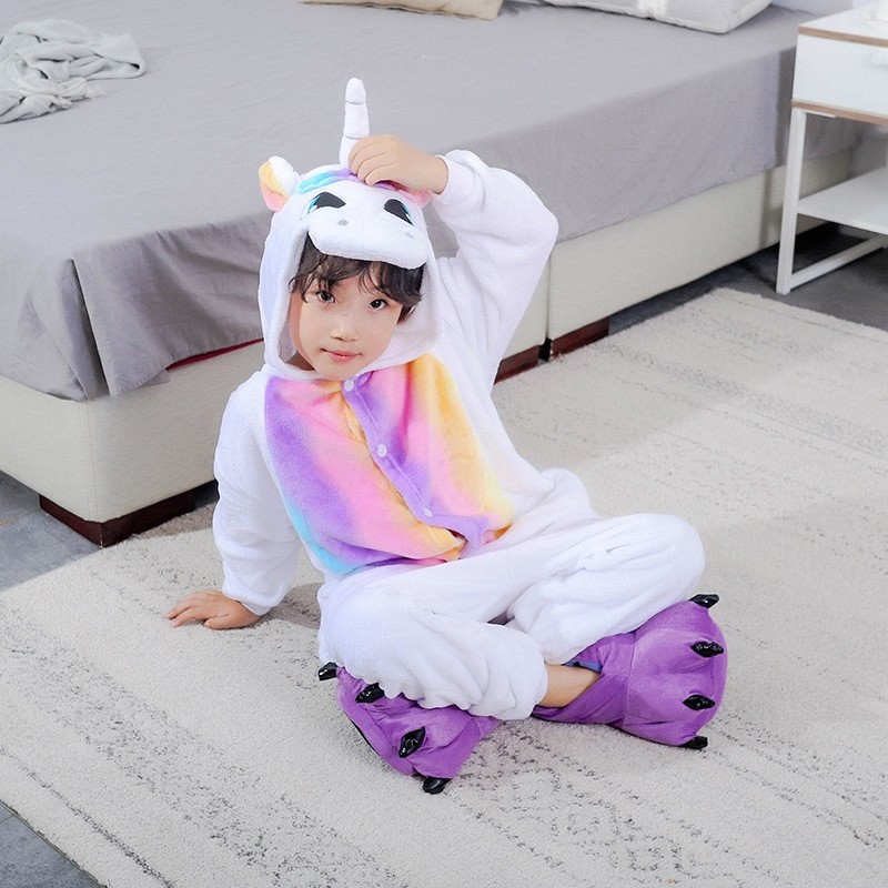 Buy Parent-Child Flannel Rainbow Unicorn Onesies Kigurumi Pajamas For ...