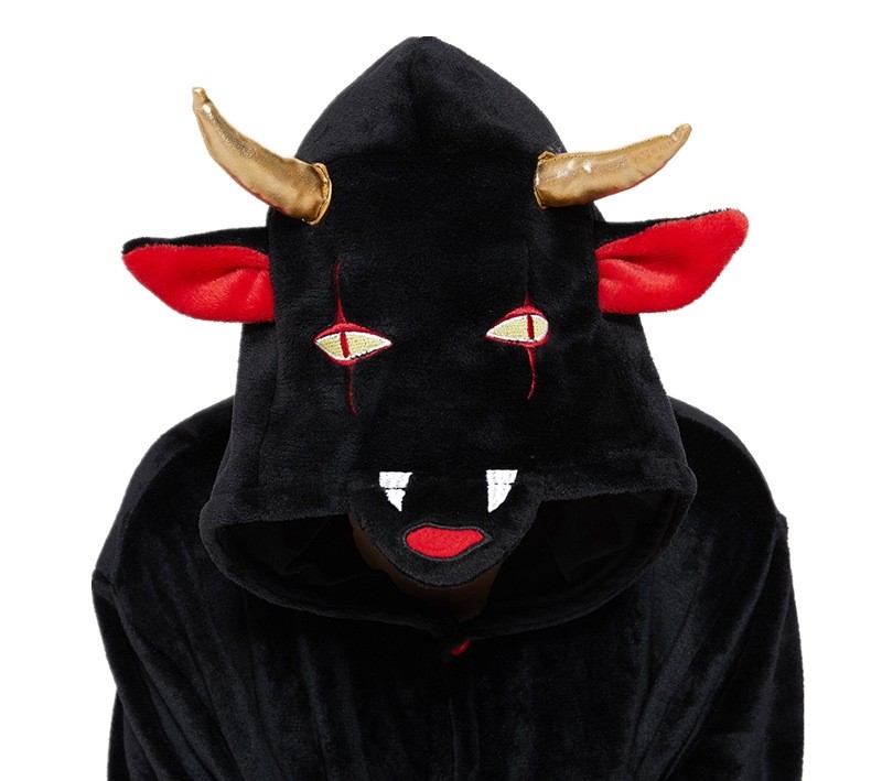 Black Devil Kigurumi Onesie Cartoon Pajama Costume For Adult