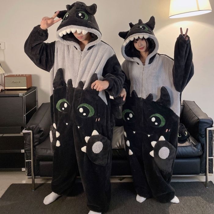 Toothless Dragon Onesie Kigurumi Coral Fleece Pajama For Halloween Costumes