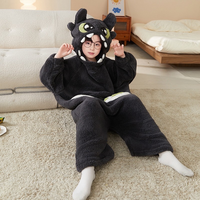 Toothless Onesie Kigurumi Coral Fleece Pajamas For Kids Halloween Costumes