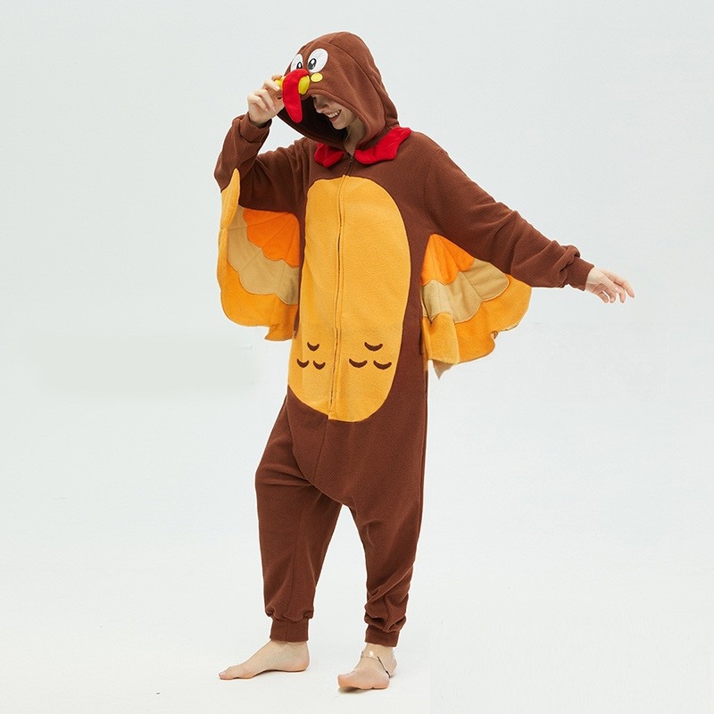 Cartoon Thanksgiving Turkey Onesie Pajama Kigurumi For Adult