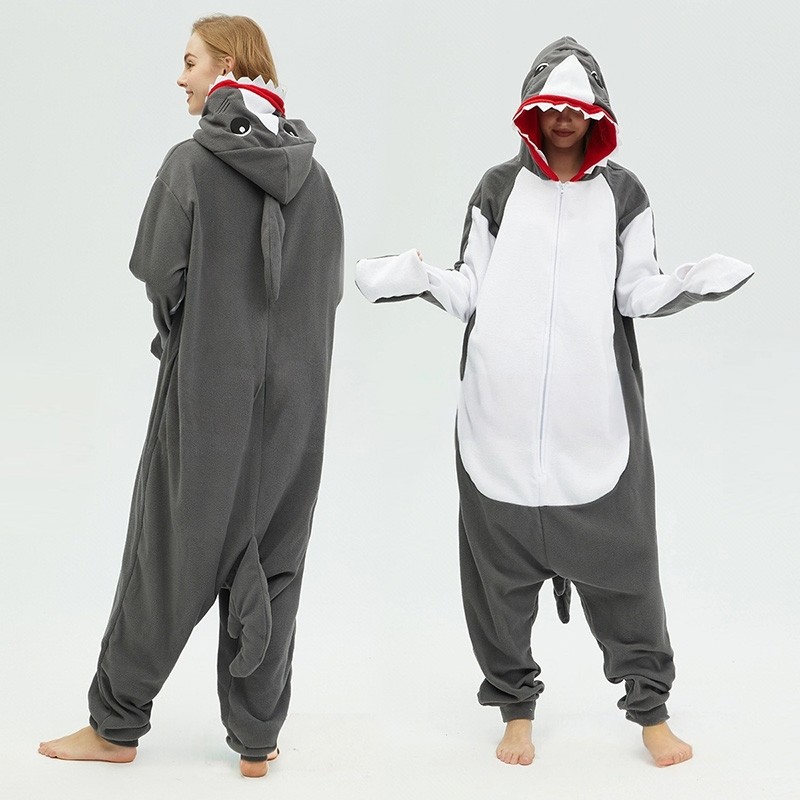 New White Face Shark Onesies Kigurumi For Adults Halloween Animal Costumes